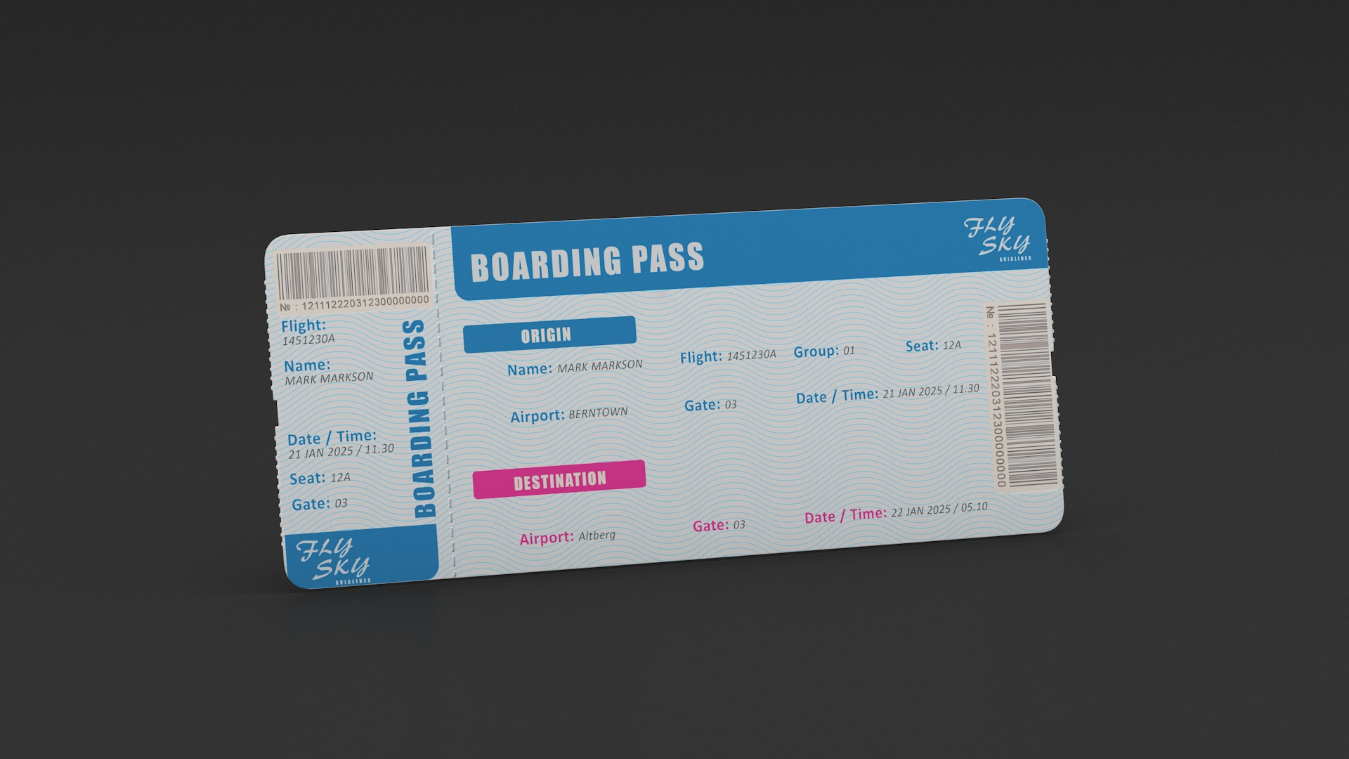 Fly Sky Boarding Pass 3D Model - TurboSquid 2108344