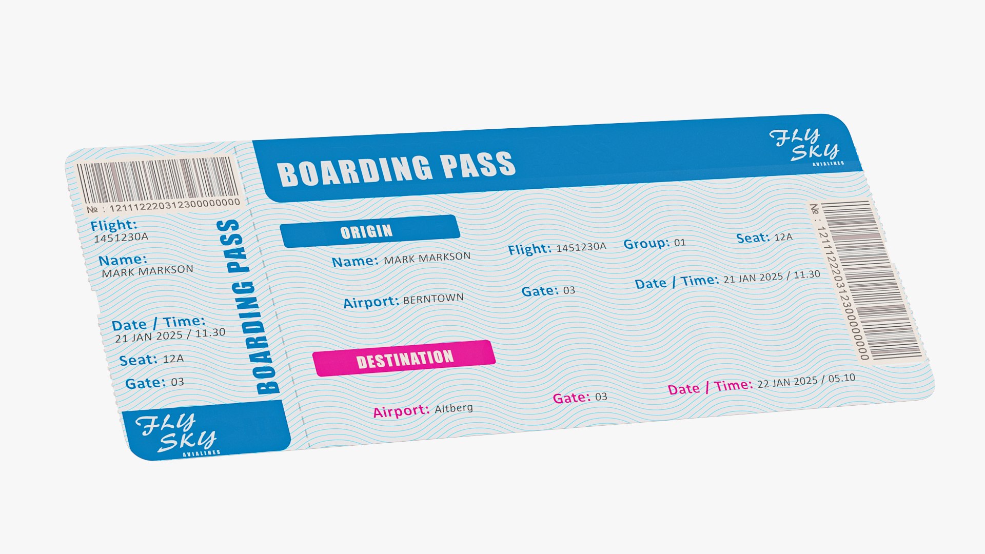 Fly Sky Boarding Pass 3D Model - TurboSquid 2108344