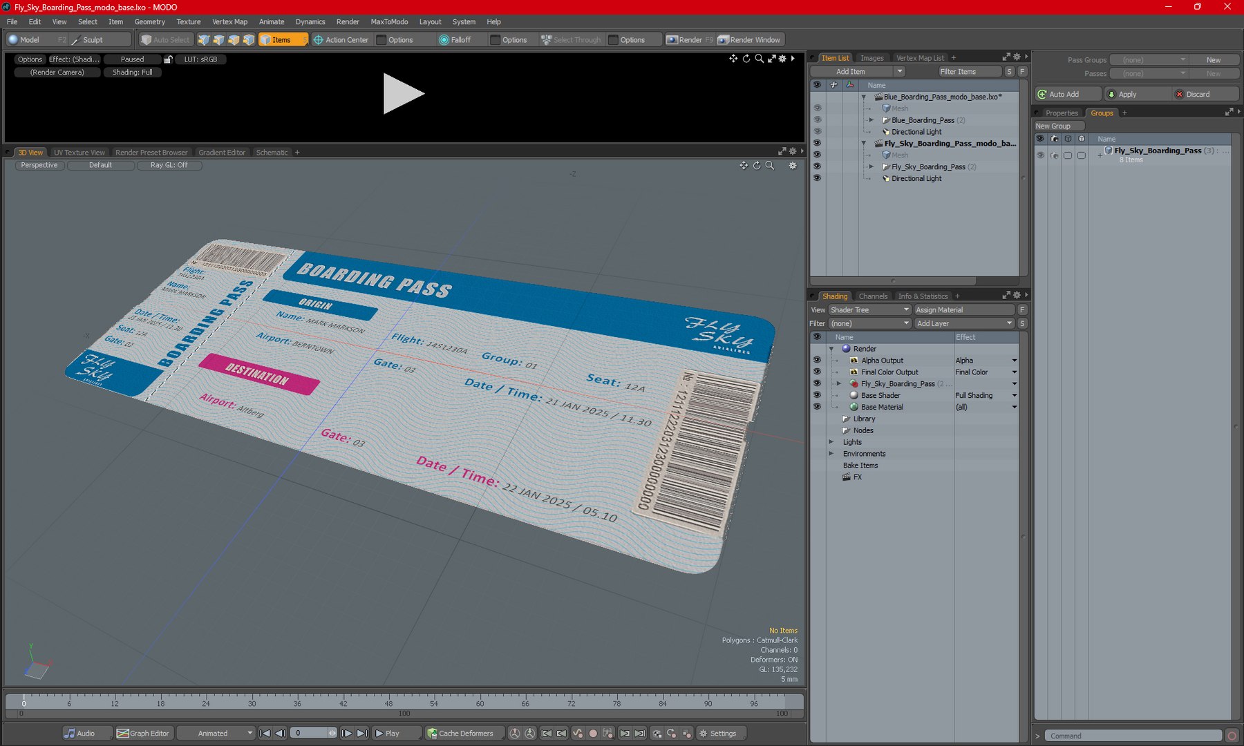 Fly Sky Boarding Pass 3D Model - TurboSquid 2108344
