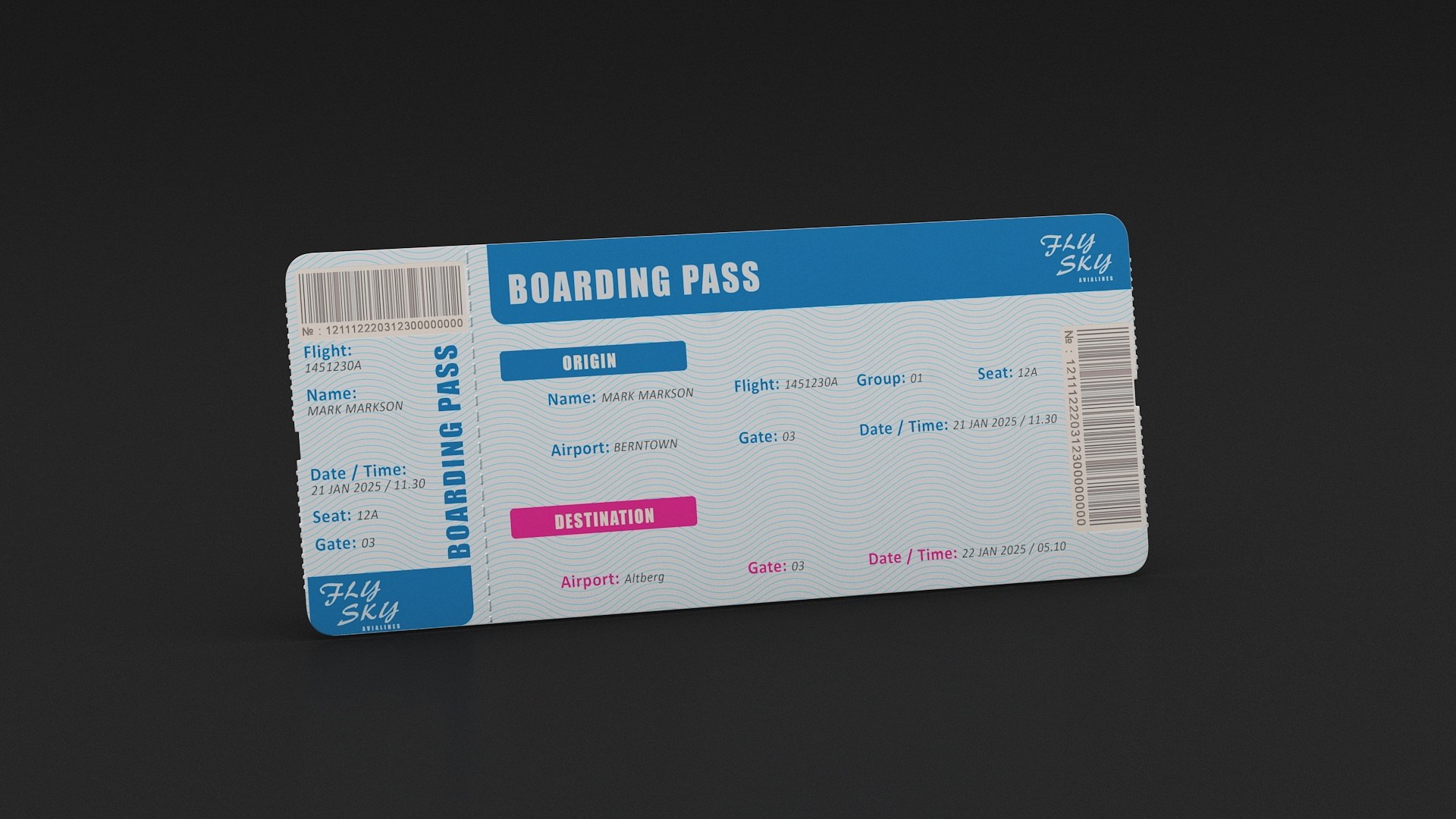 Fly Sky Boarding Pass 3D Model - TurboSquid 2108344