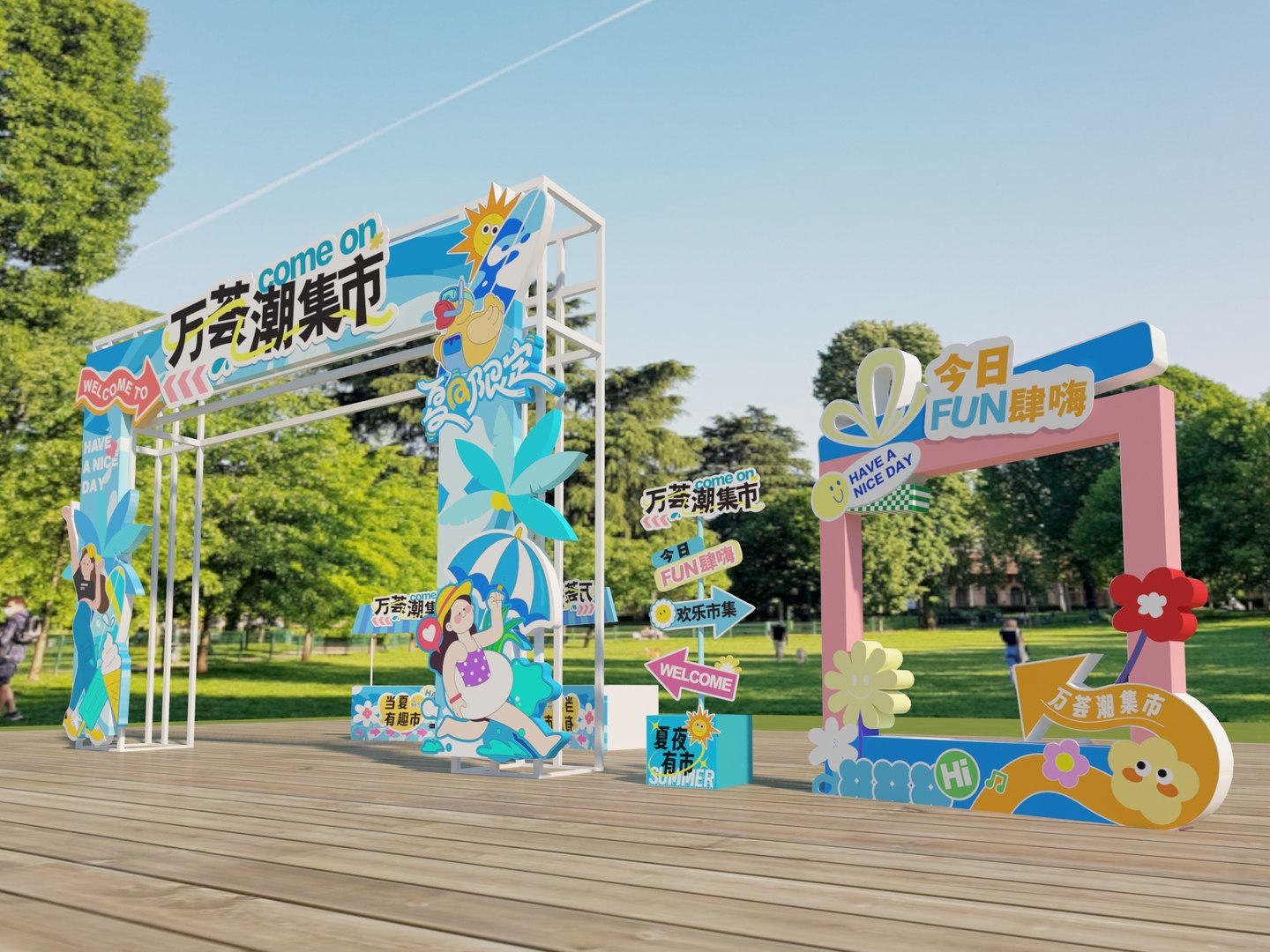 3D Summer Trendy Market Storefront Stall Signage Modern Night Market ...