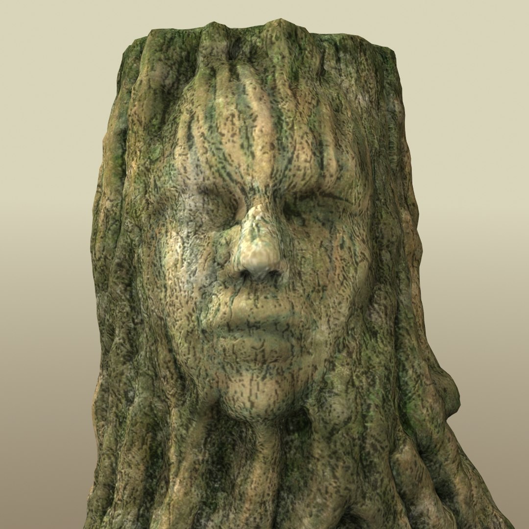 3d Human Face Relief Tree Stump Model