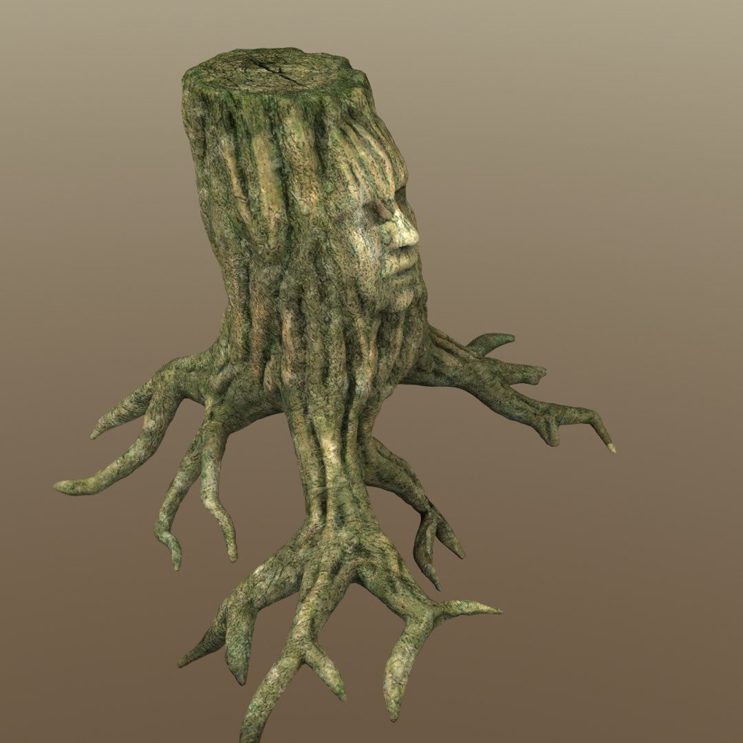 3d Human Face Relief Tree Stump Model