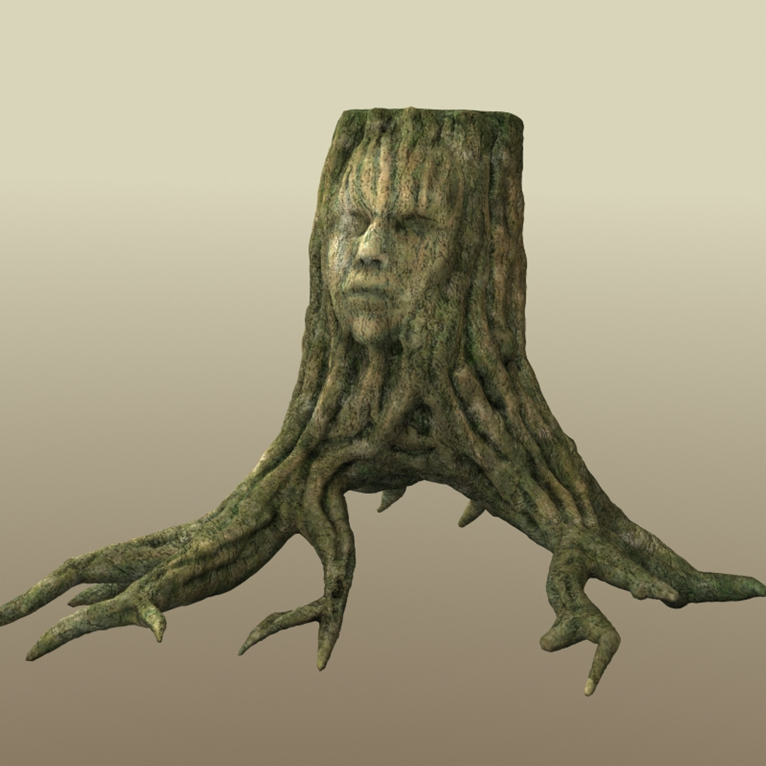 3d Human Face Relief Tree Stump Model