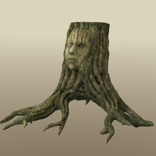 3d human face relief tree stump model
