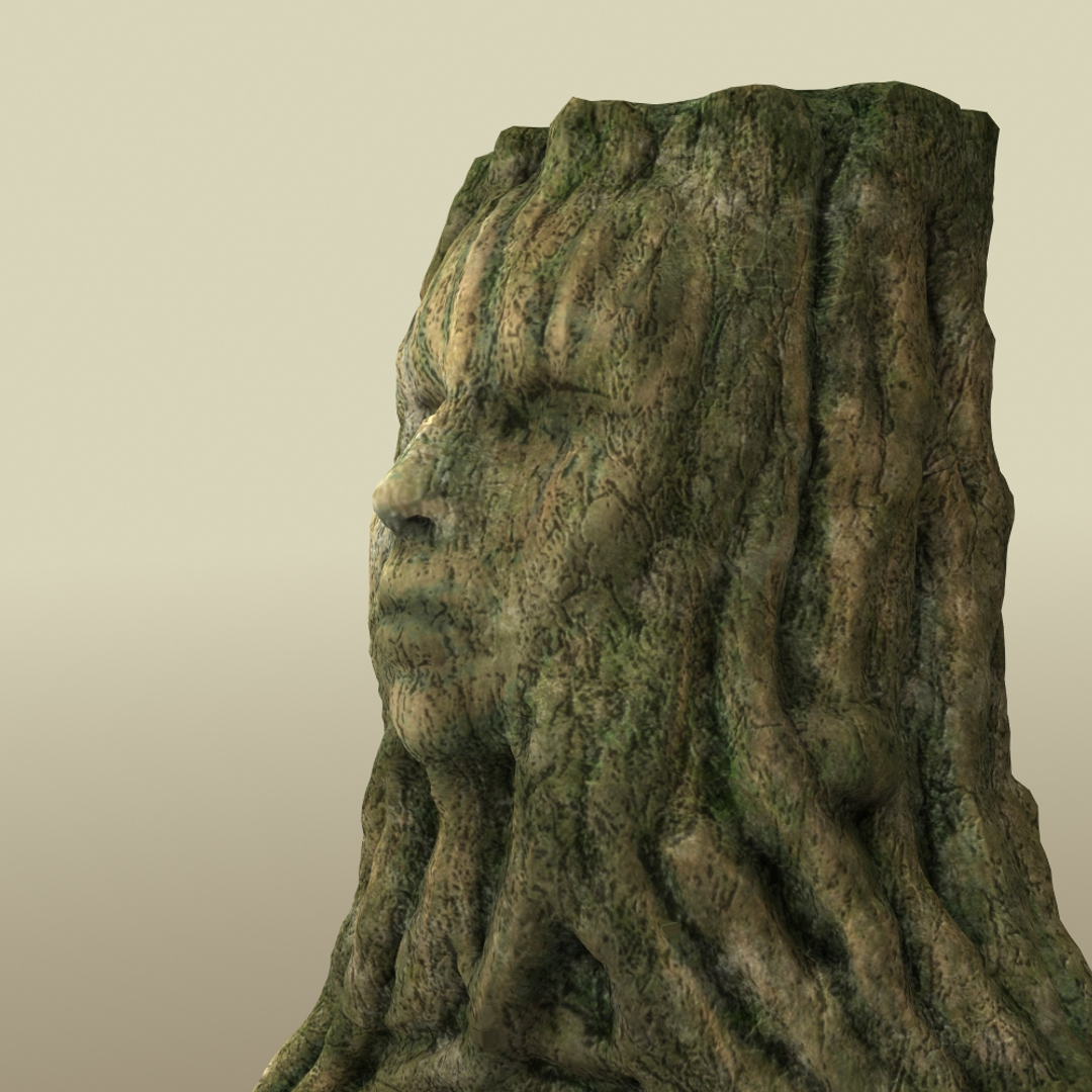 3d human face relief tree stump model