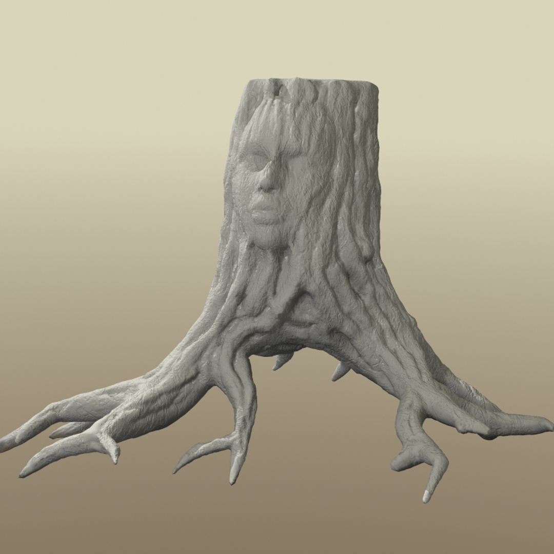 3d Human Face Relief Tree Stump Model