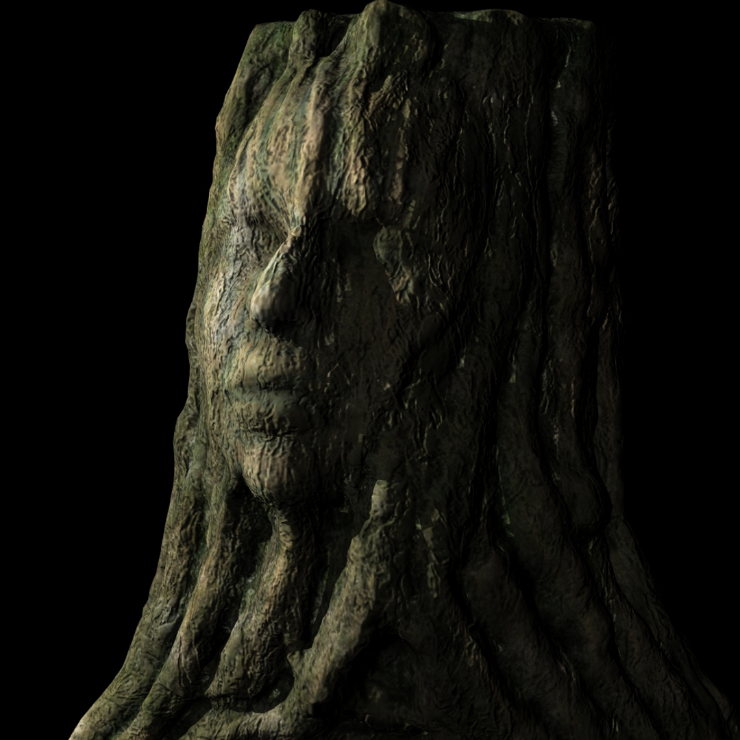 3d Human Face Relief Tree Stump Model