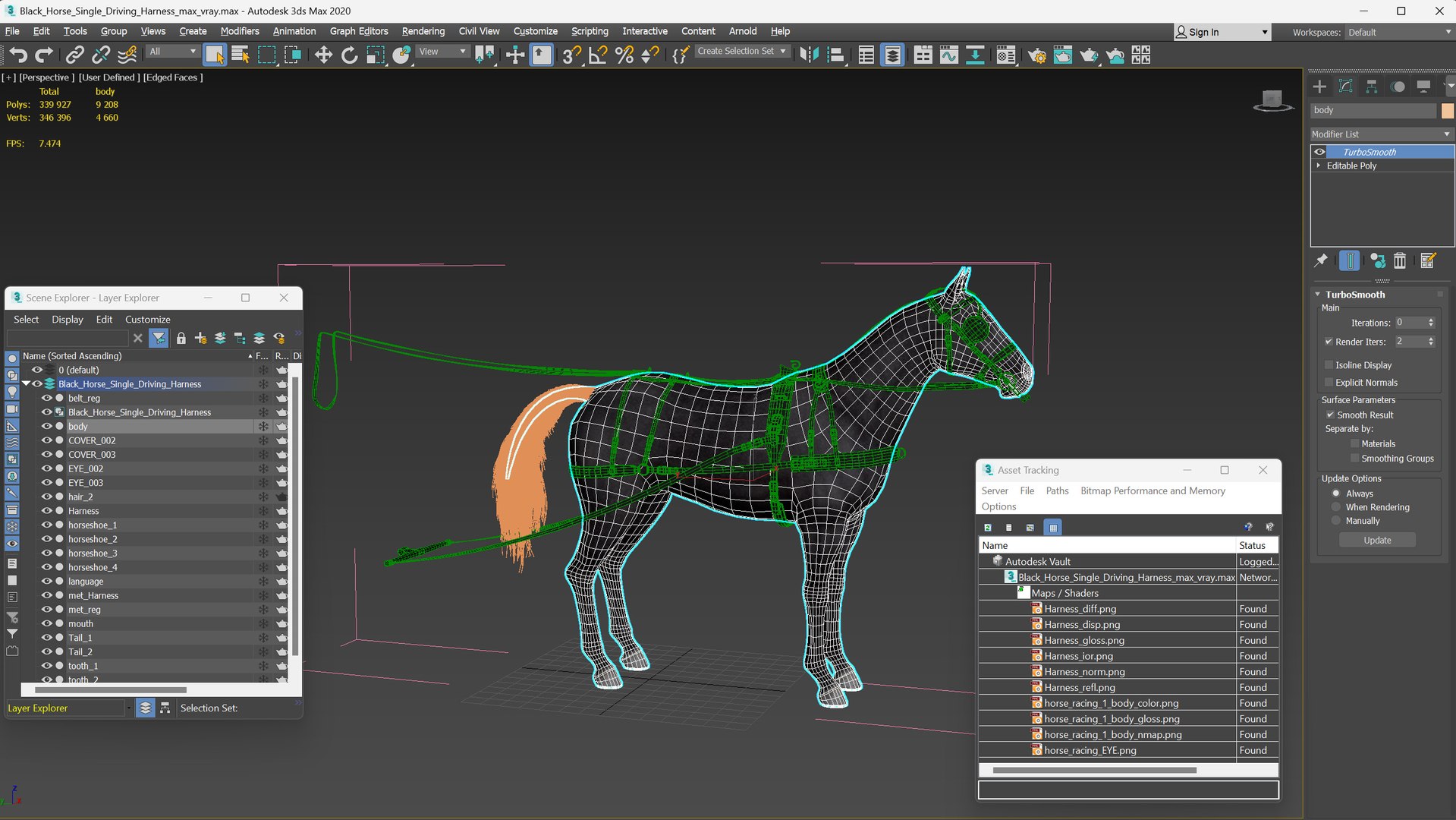 3D Black Horse Single Driving Harness - TurboSquid 2366115