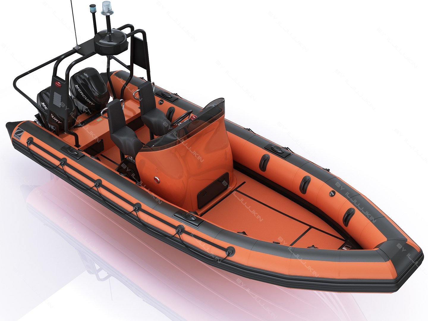 3d model inflatable lifeboat zodiac engine