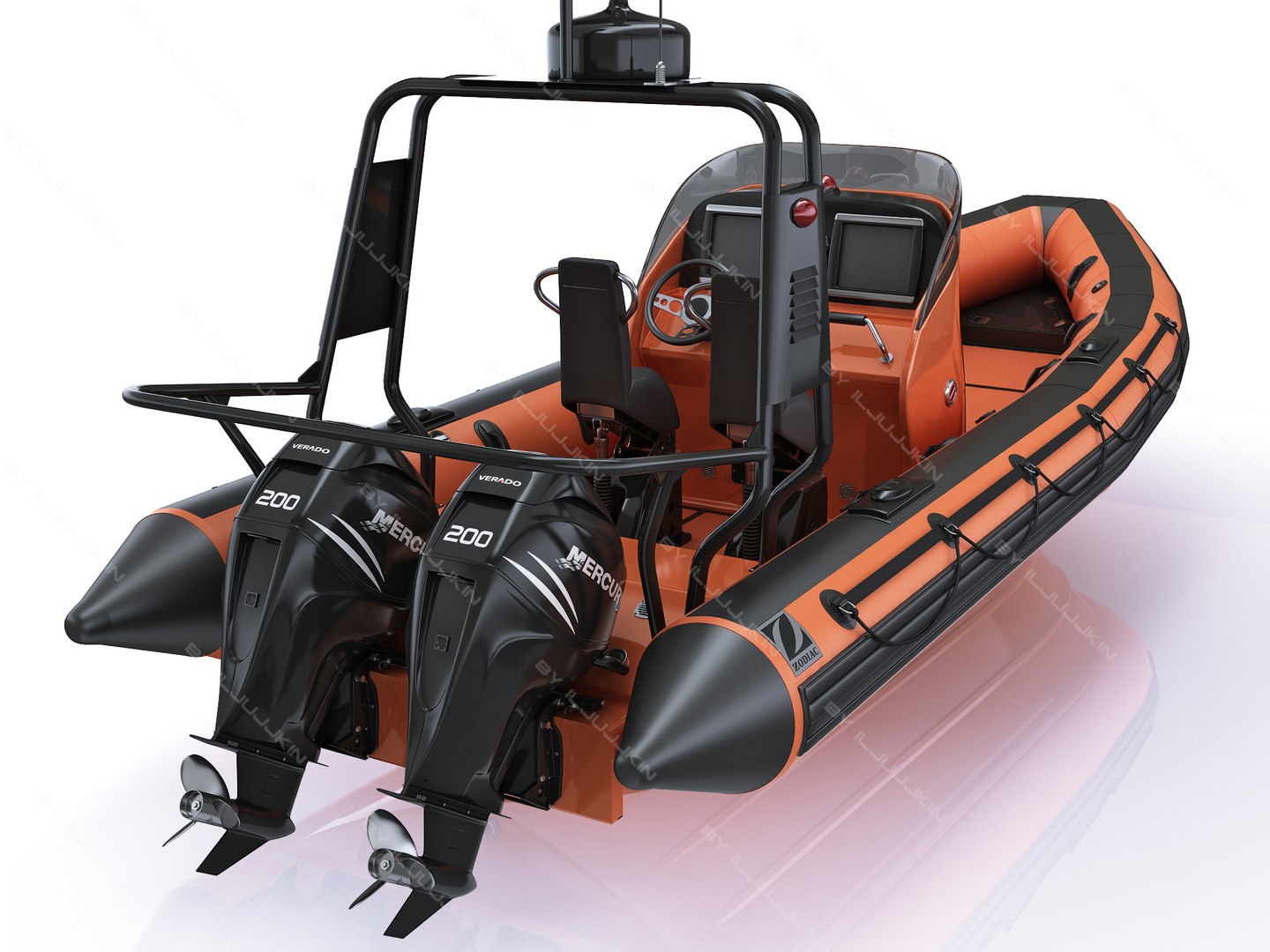 3d model inflatable lifeboat zodiac engine