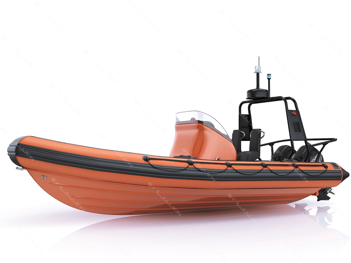3d model inflatable lifeboat zodiac engine