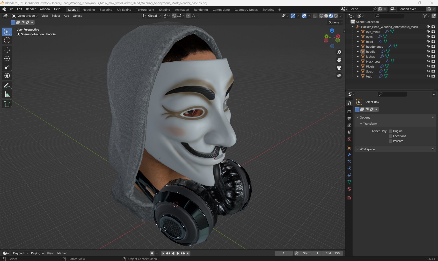 Hacker Head Wearing Anonymous Mask 3D Model - TurboSquid 2426108
