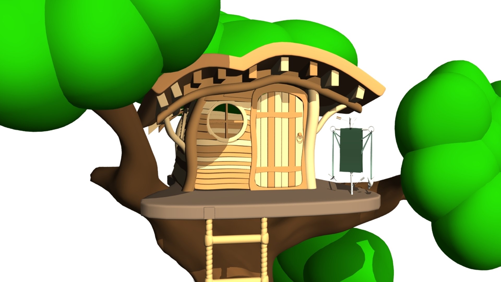 Cartoon House Tree 3d Obj