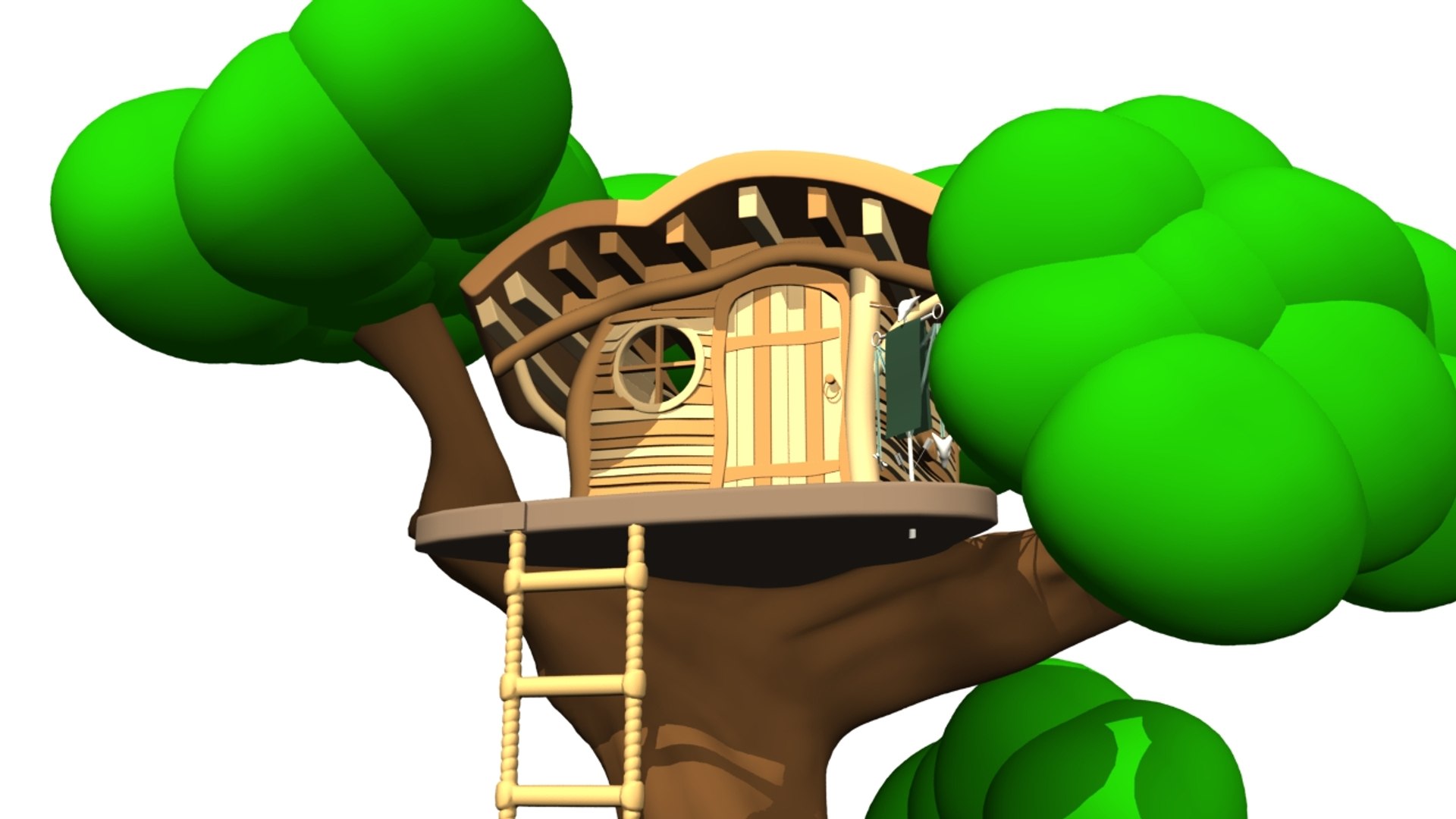 Cartoon House Tree 3d Obj