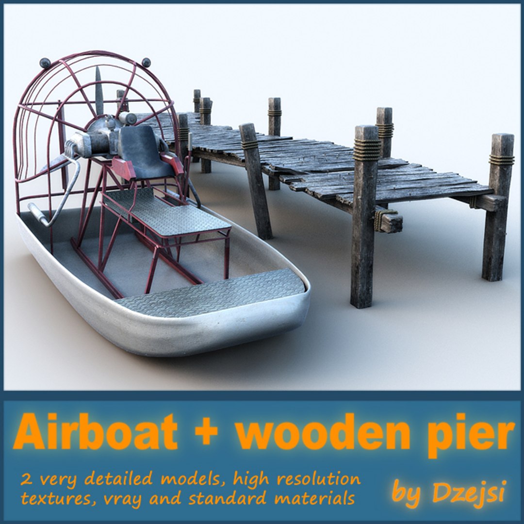 3d Swamp Airboat Wooden Pier Model