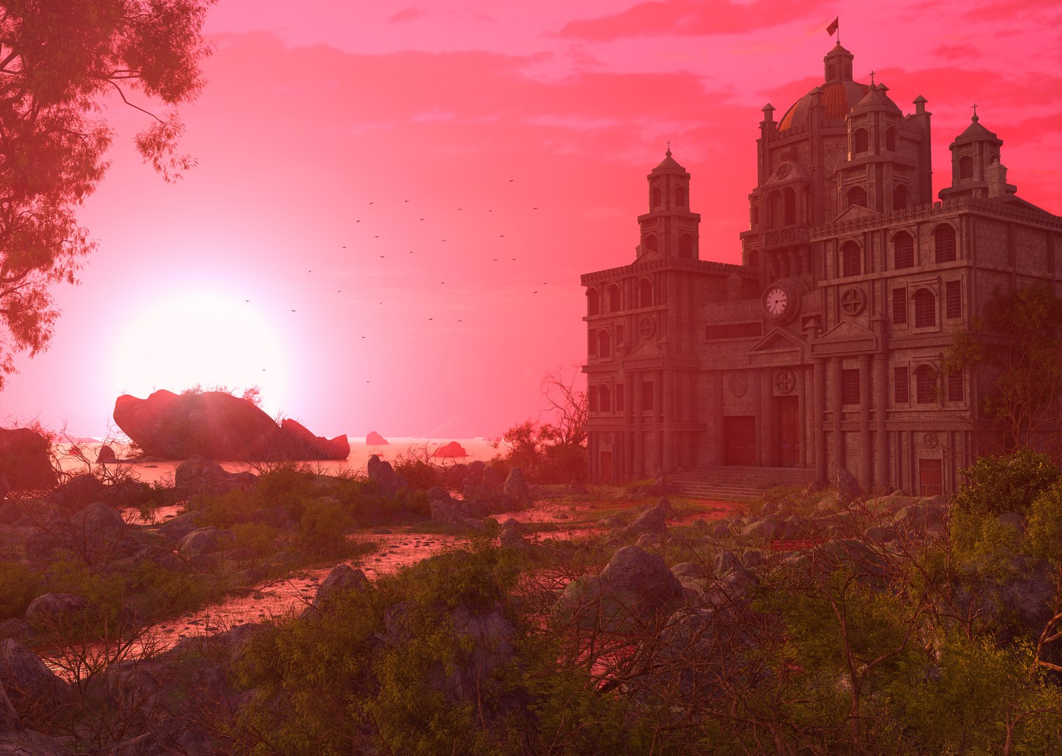 Red Sunset Castle Environment Model - TurboSquid 1822766