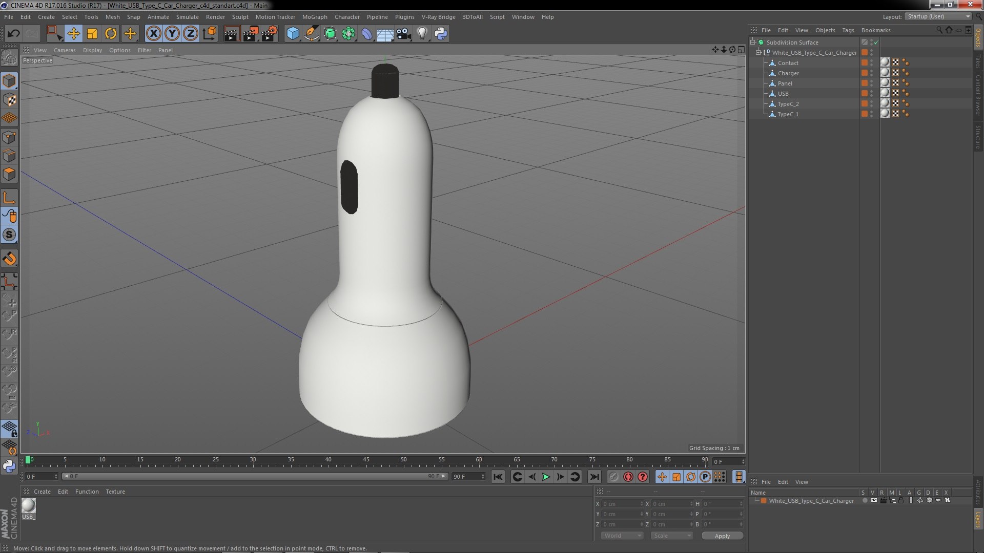 3D White USB Type C Car Charger - TurboSquid 2162306