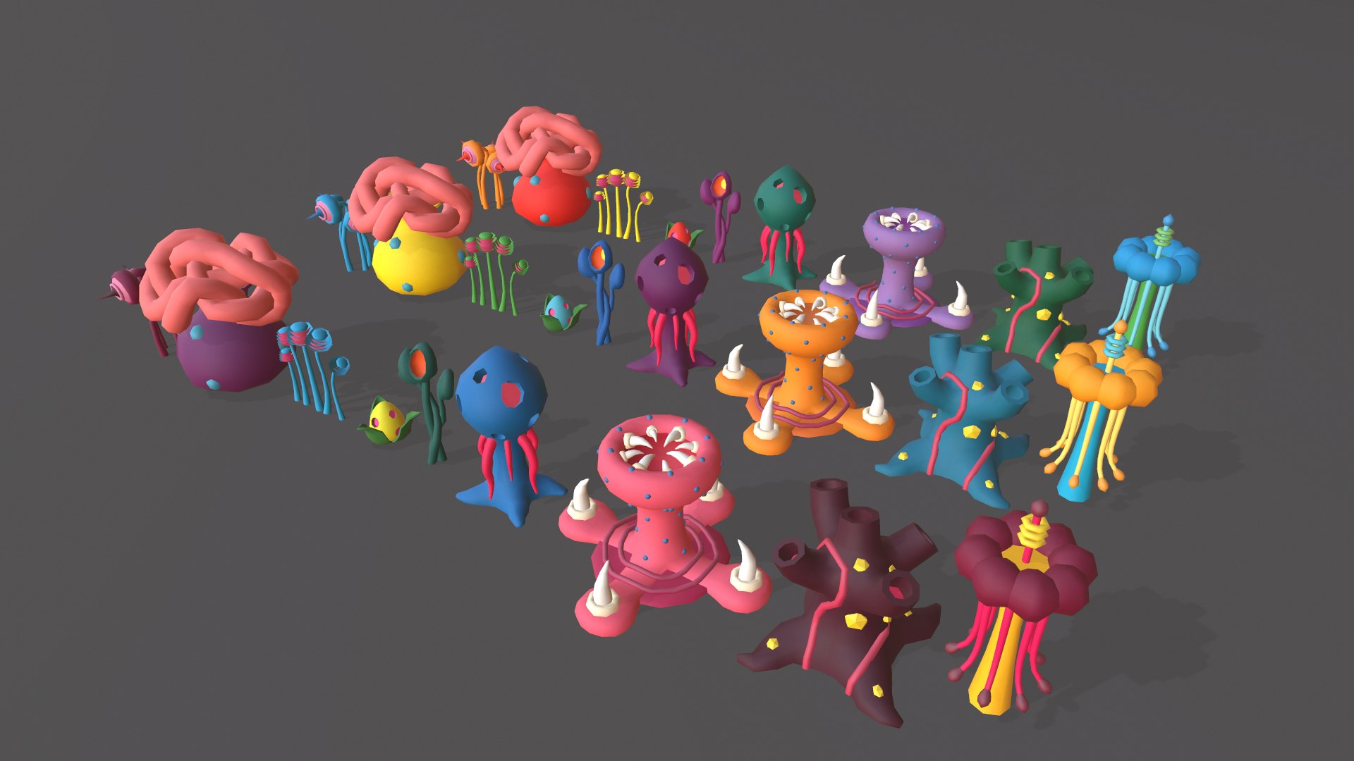 3D Cartoon Alien Plants Pack 2 model - TurboSquid 1820332