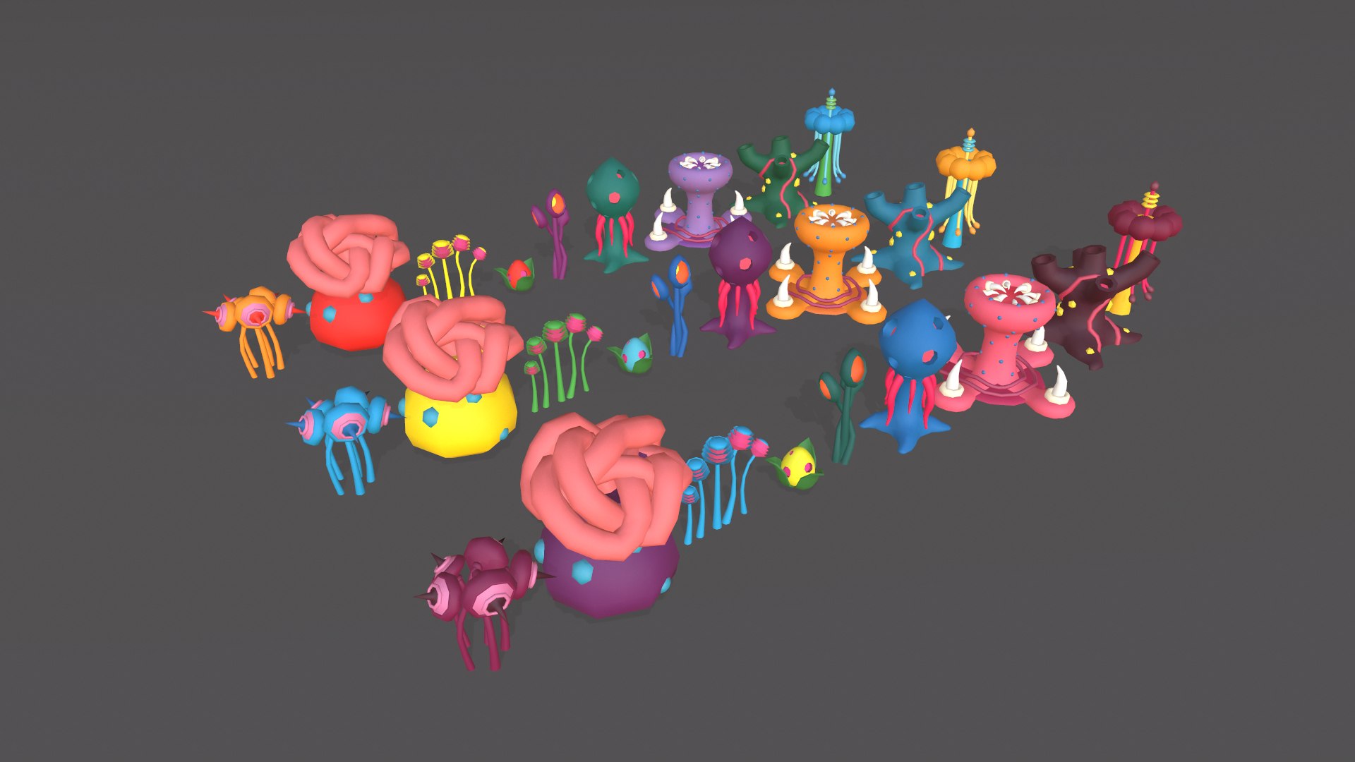 3D Cartoon Alien Plants Pack 2 model - TurboSquid 1820332