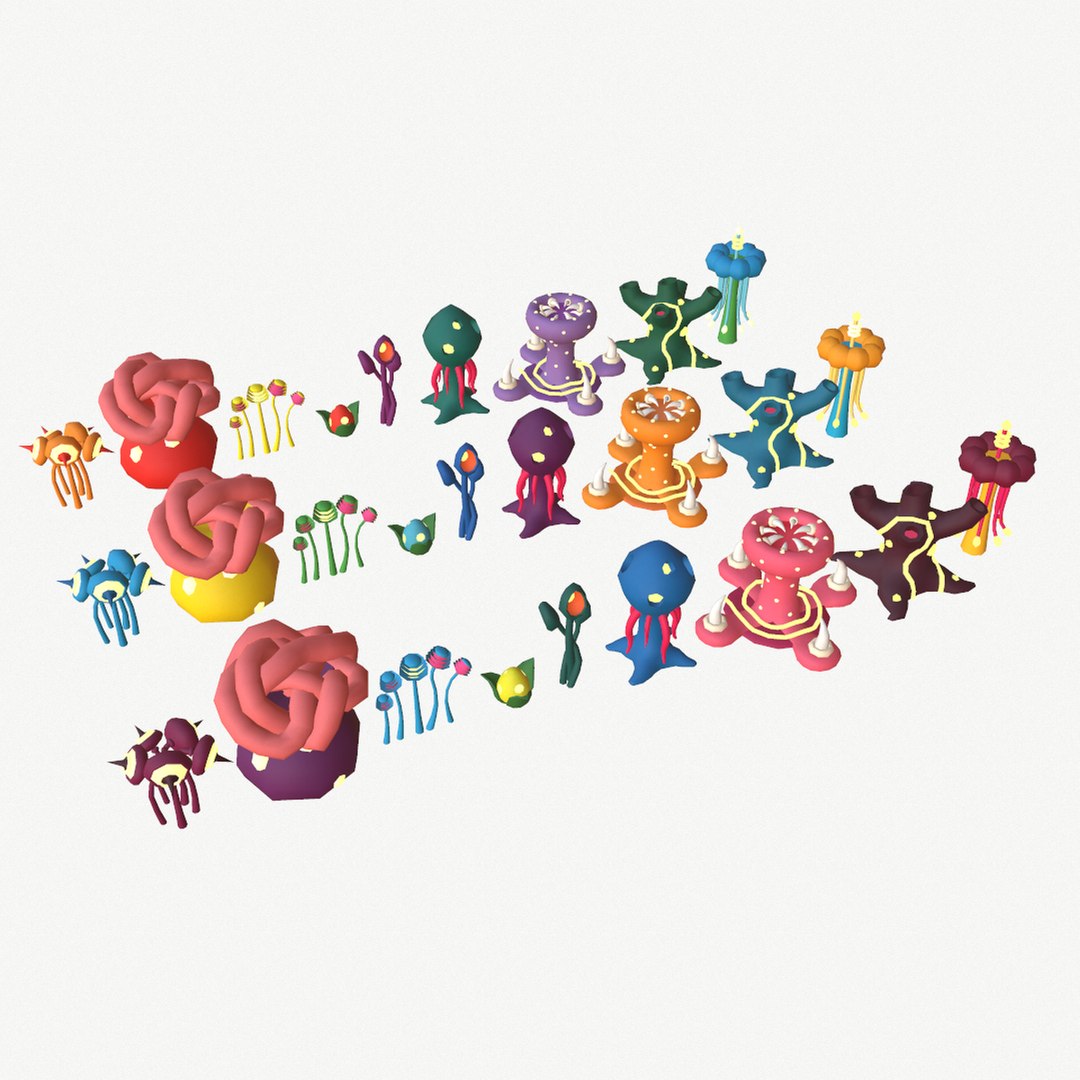 3D Cartoon Alien Plants Pack 2 model - TurboSquid 1820332