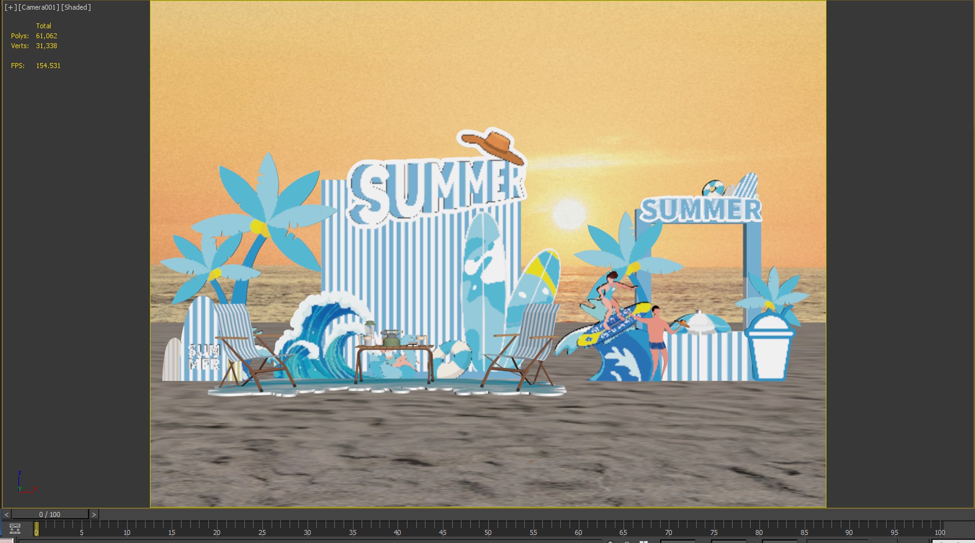 3D Blue Summer Beach Display Checkin Point Beach Checkin Point Camping ...