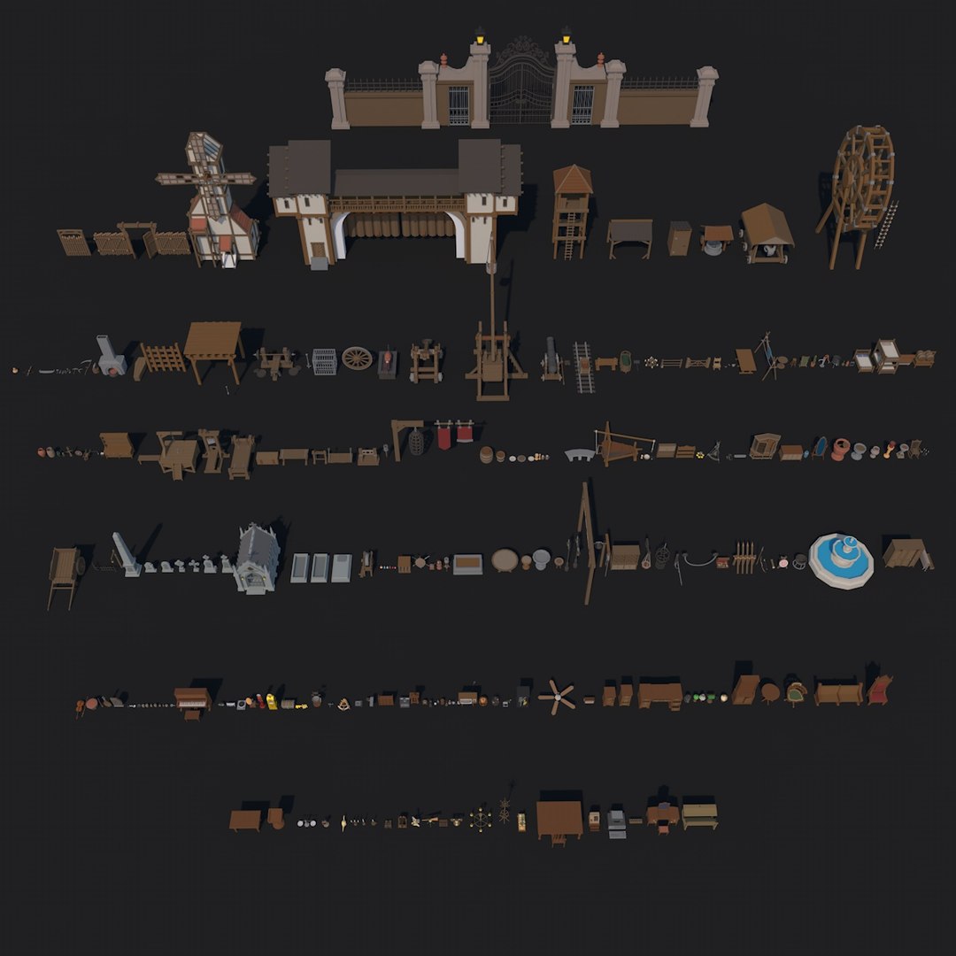 300 Fantasy Medieval Interior Exterior Furniture Props Collection ...