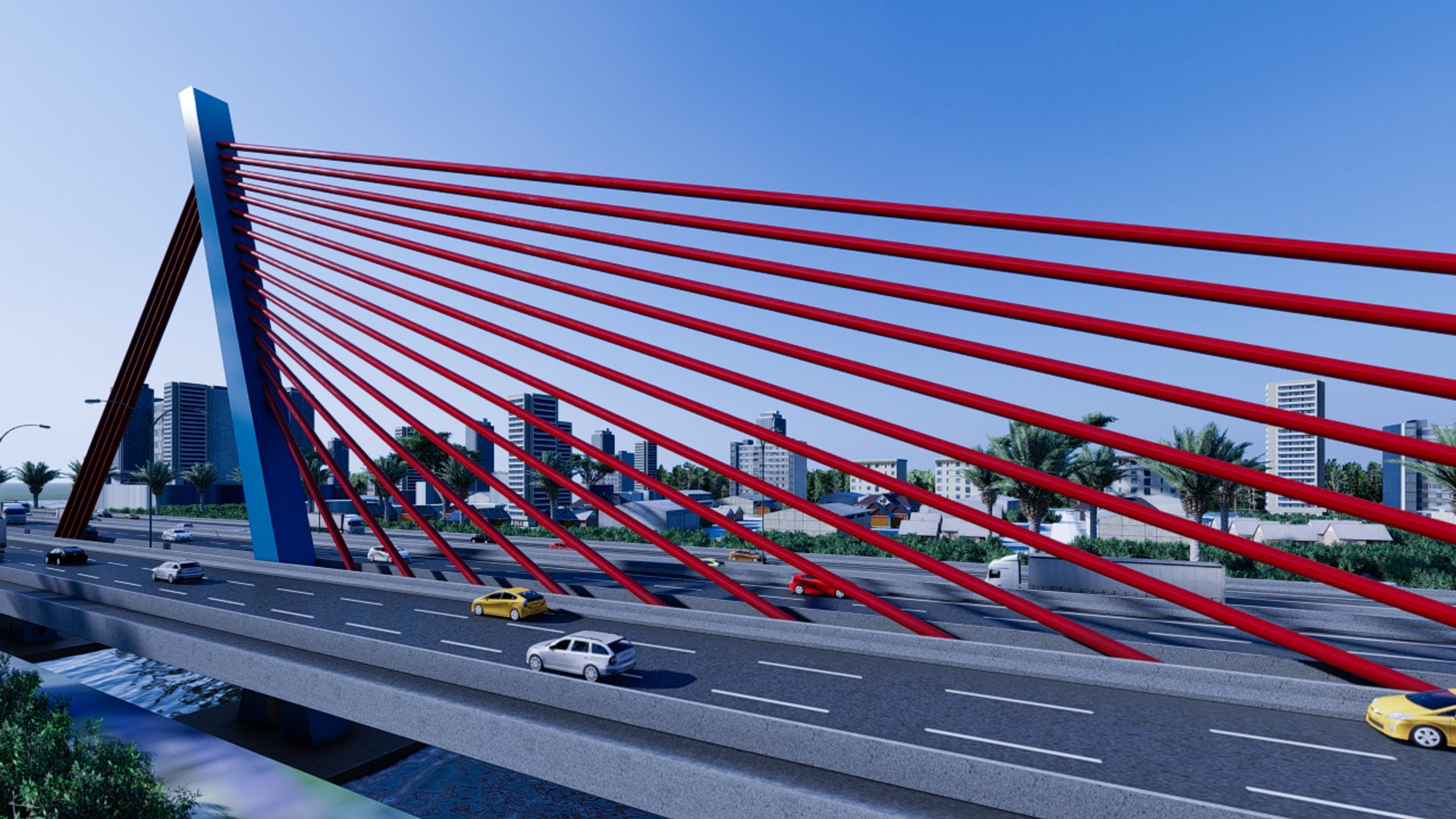 Bridge Type Cable Stay Model - TurboSquid 1664373