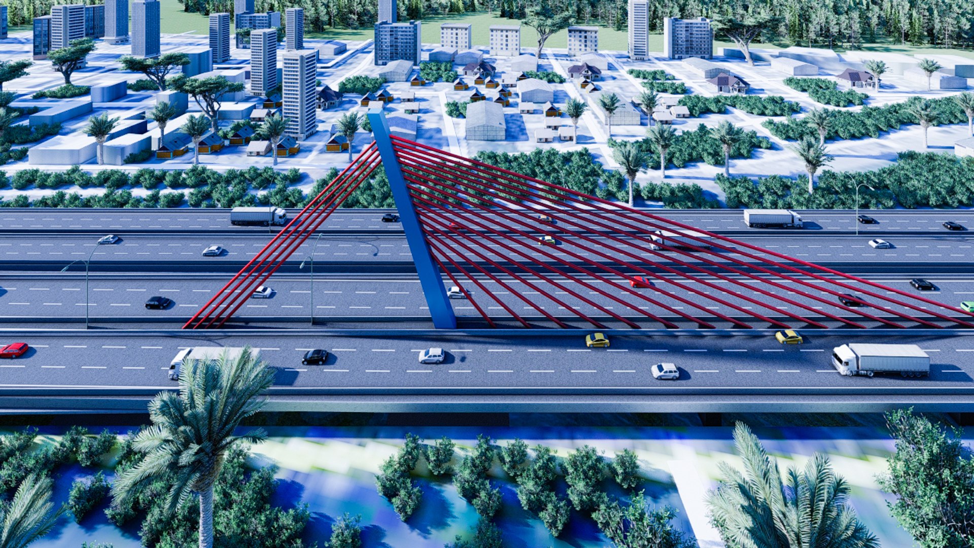 Bridge Type Cable Stay Model - TurboSquid 1664373