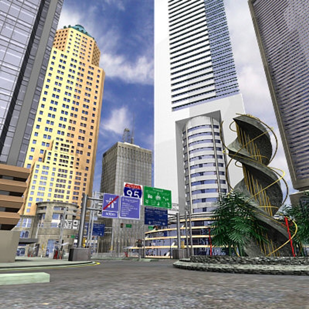 3d model city junction skyscrapers
