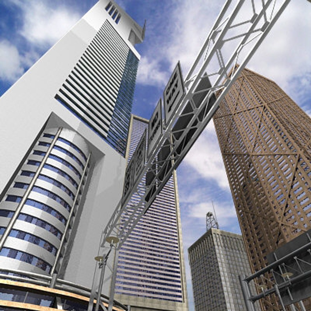 3d model city junction skyscrapers