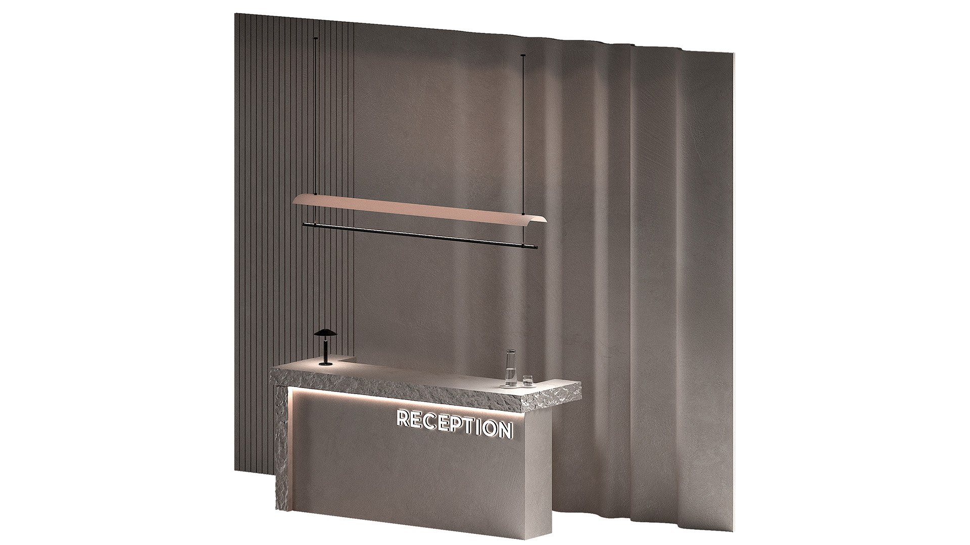 3D Reception Desk Rough Rock Edge Rectangular Stone Slab Wavy Wall ...