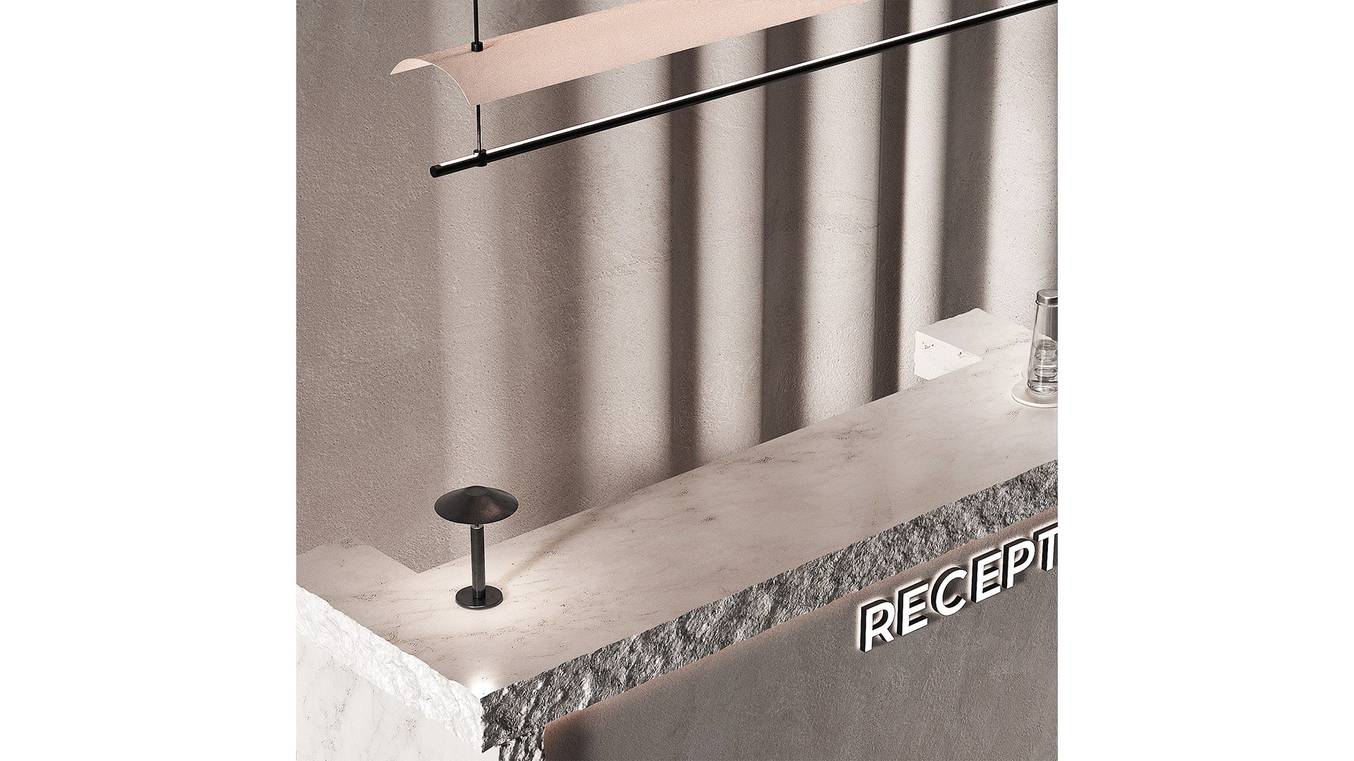 3D Reception Desk Rough Rock Edge Rectangular Stone Slab Wavy Wall ...