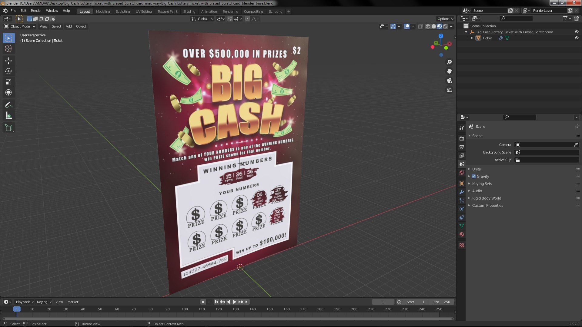 3D Big Cash Lottery Ticket With Erased Scratchcard Model - TurboSquid ...