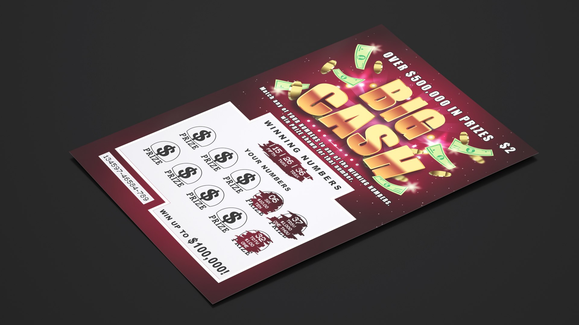 3D Big Cash Lottery Ticket With Erased Scratchcard Model - TurboSquid ...