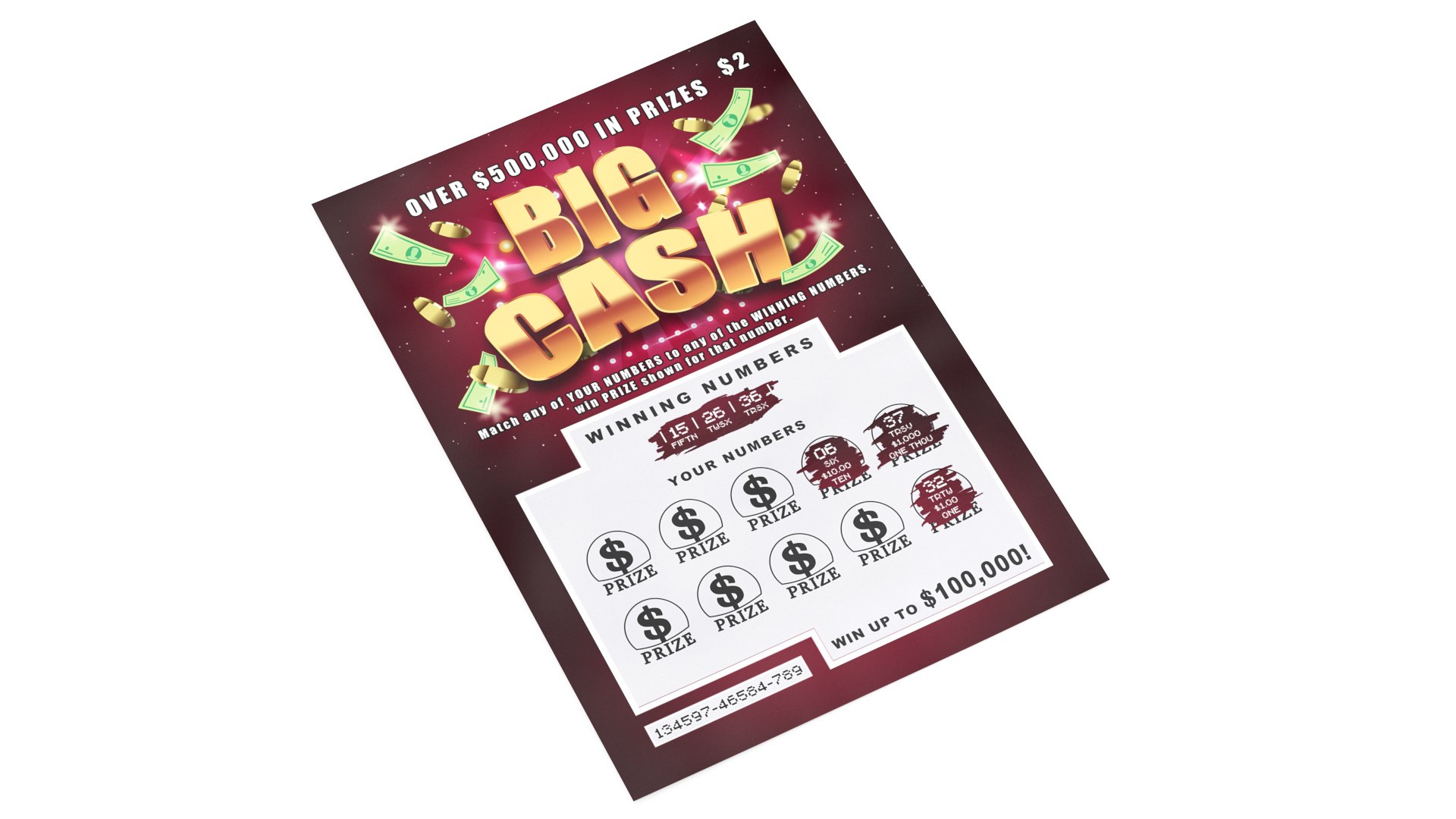 3D Big Cash Lottery Ticket With Erased Scratchcard Model - TurboSquid ...