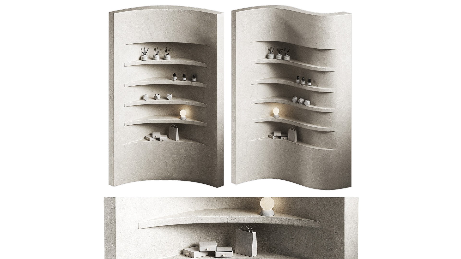 3D Wavy Shelves Rack Shelving With Decor Corner Wall Partitions With ...