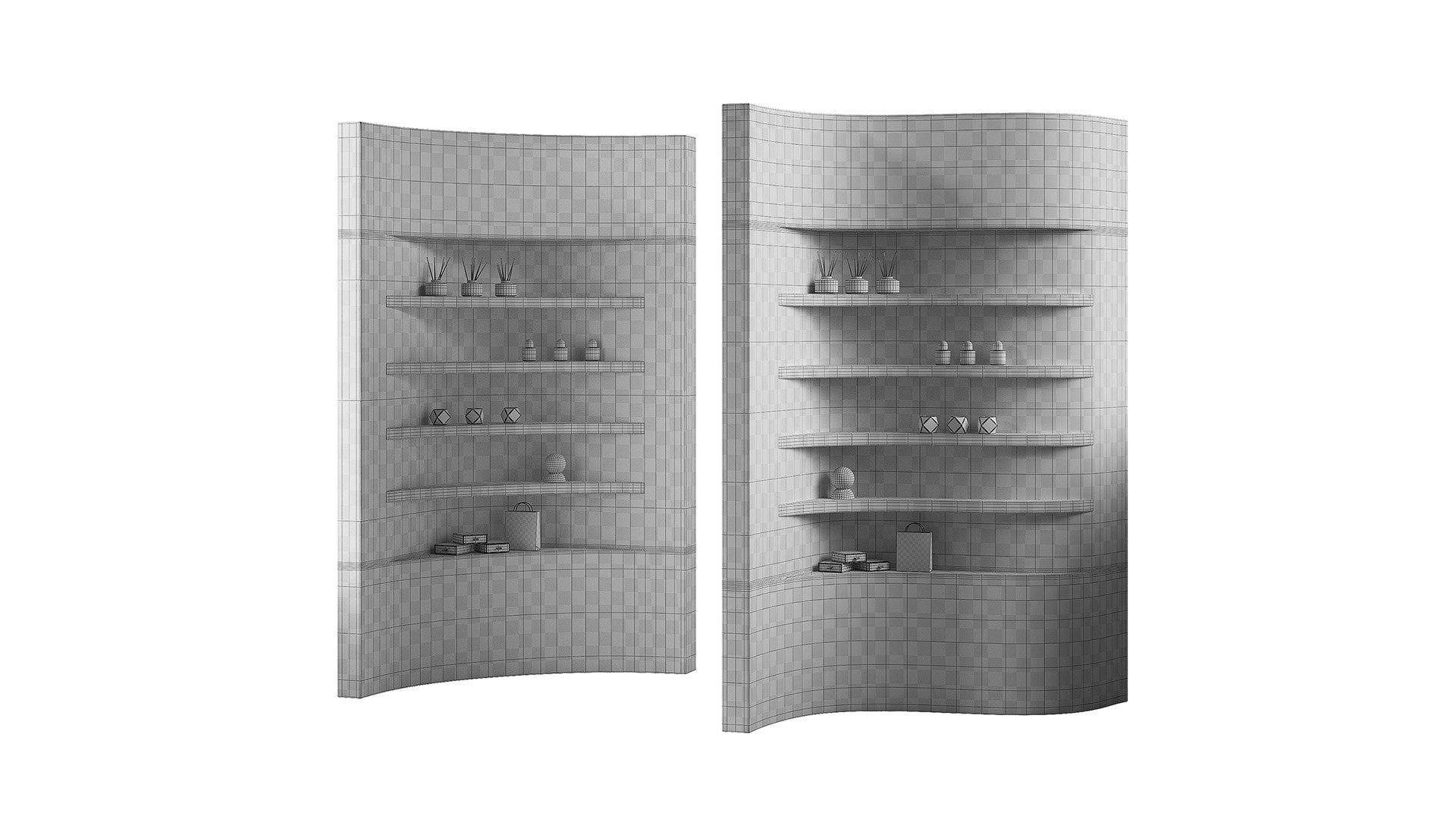 3D Wavy Shelves Rack Shelving With Decor Corner Wall Partitions With ...