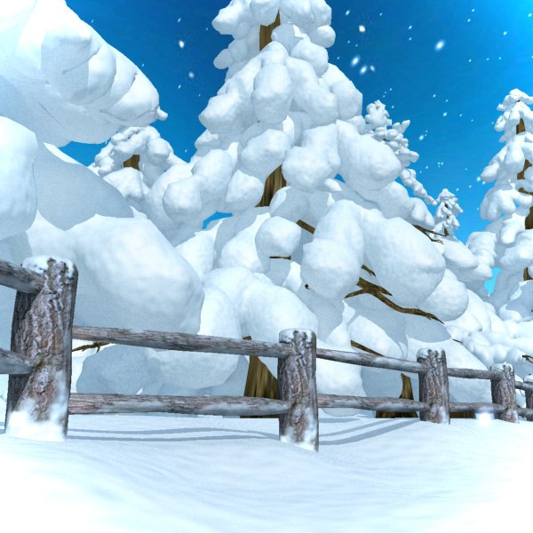 3d max winter park snow conifer trees