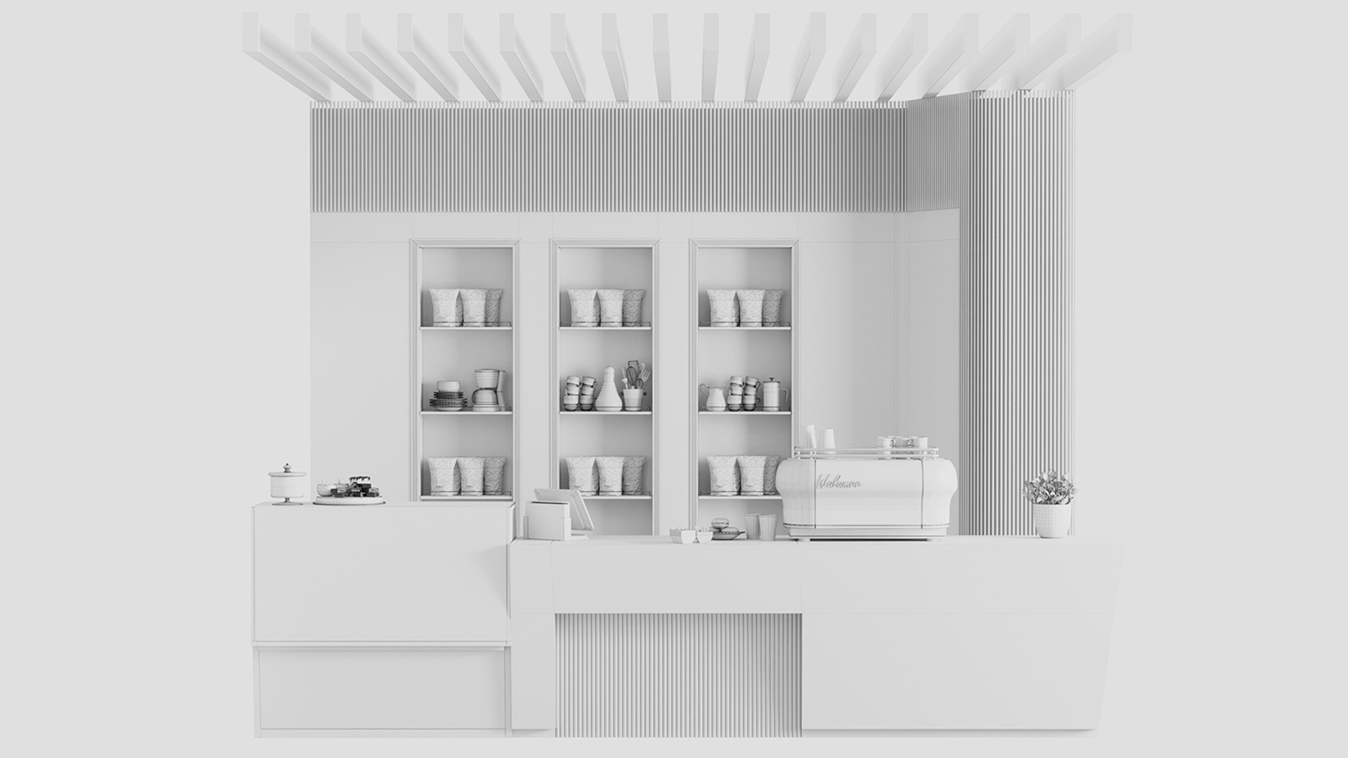 3D Coffee With A Showcase With Desserts Model - TurboSquid 2021365