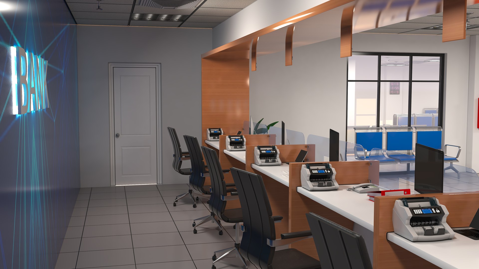 3D Bank Room Interior Model - TurboSquid 2260418