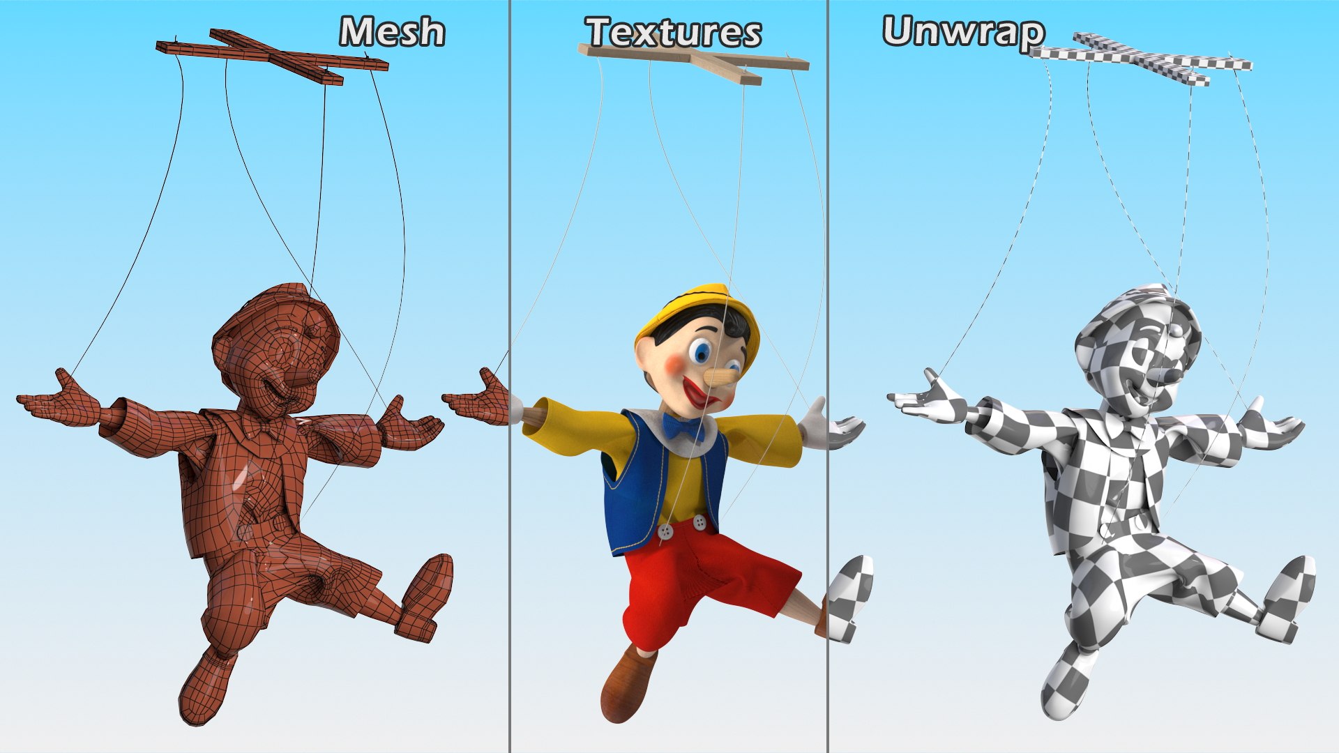 Dancing Pinocchio Wooden String Puppet 3D Model - TurboSquid 2070370