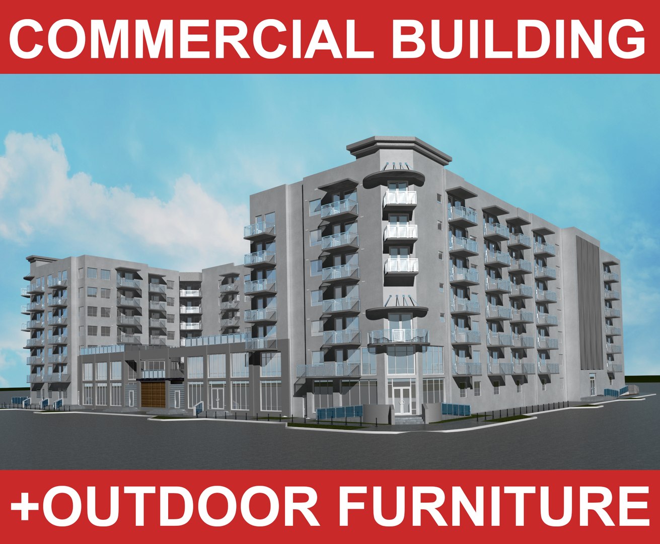 city block commercial building office 3d model