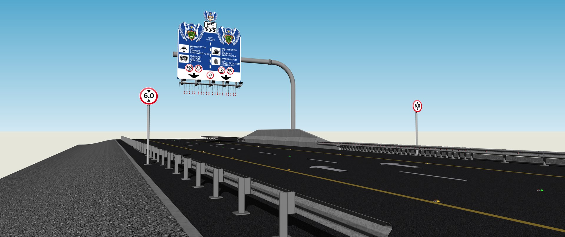 Road Sign Gantry Single and Two Posts model - TurboSquid 1941609
