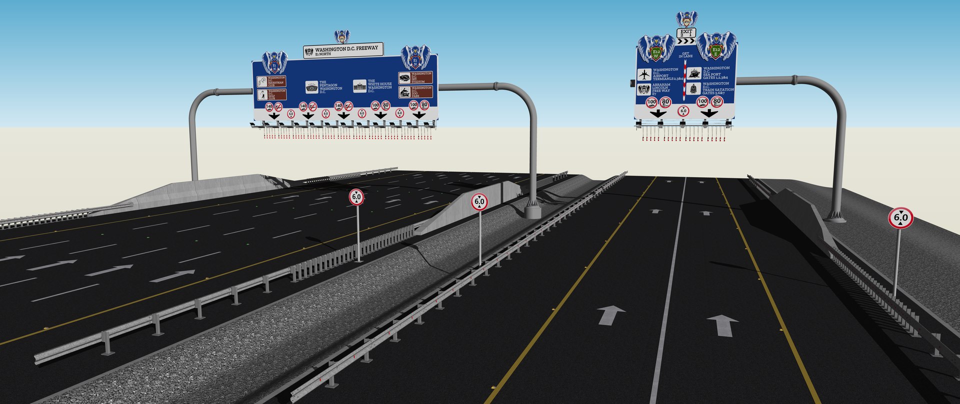 Road Sign Gantry Single and Two Posts model - TurboSquid 1941609