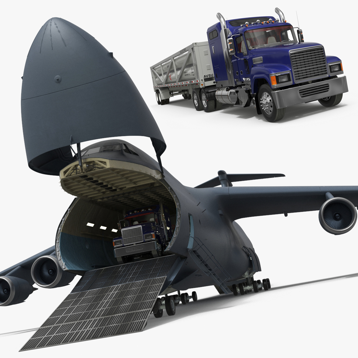 modèle 3D de Nez d'avion de transport aérien stratégique surélevé avec ...