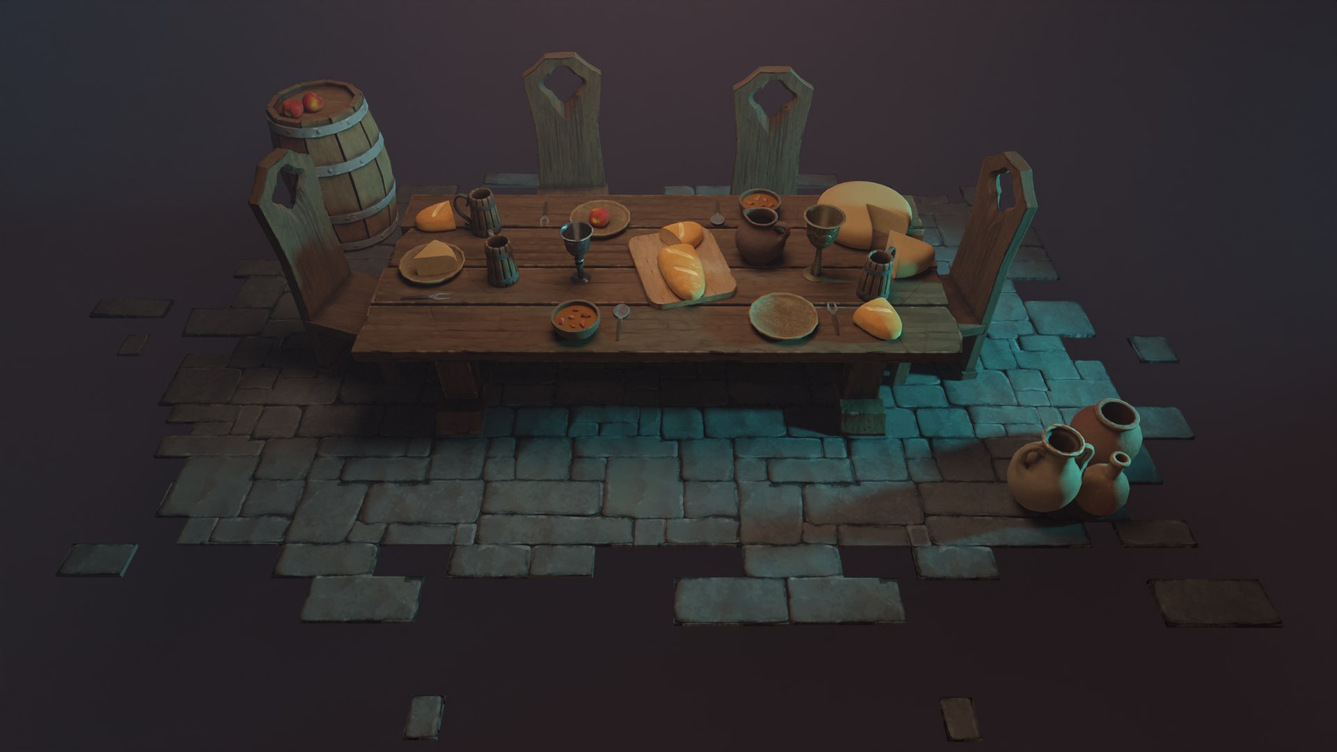 Medieval Laid Table Scene Asset 3D Model - TurboSquid 2139438