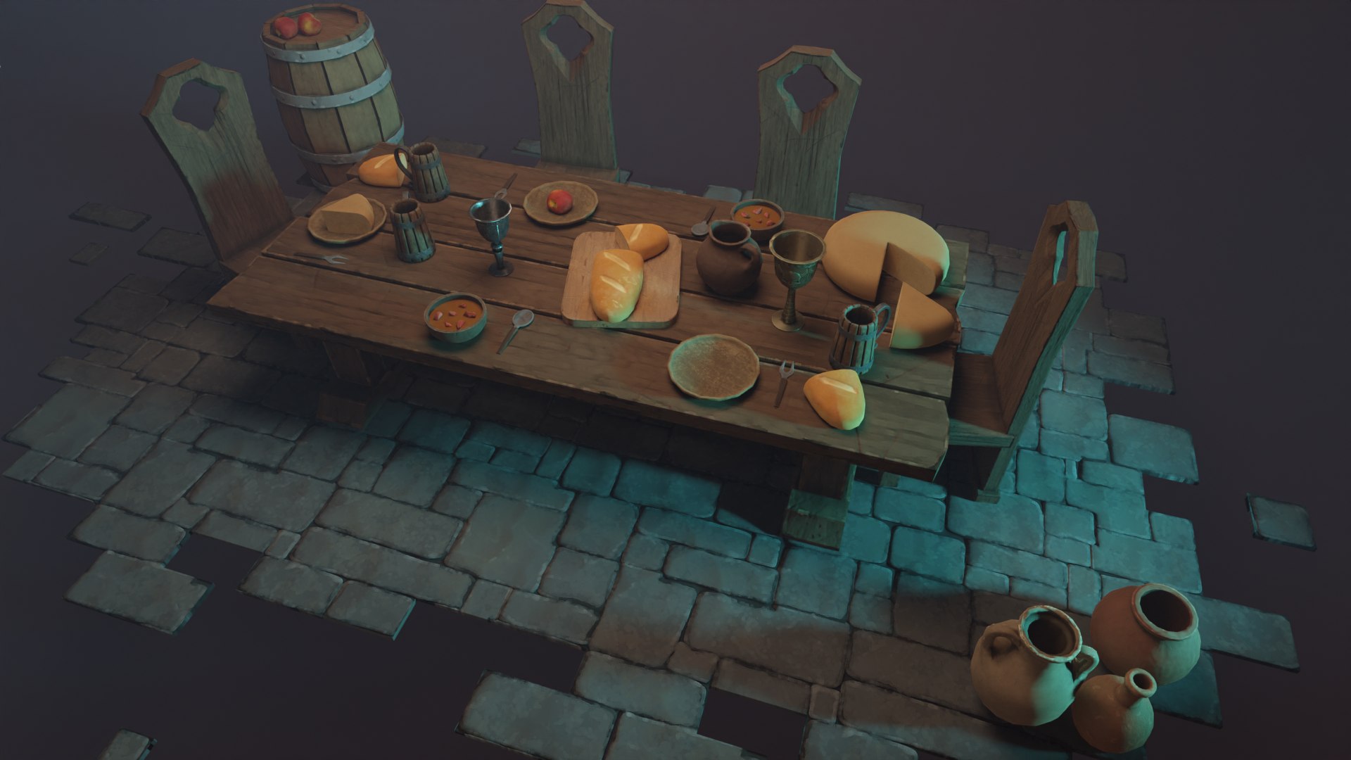Medieval Laid Table Scene Asset 3D Model - TurboSquid 2139438