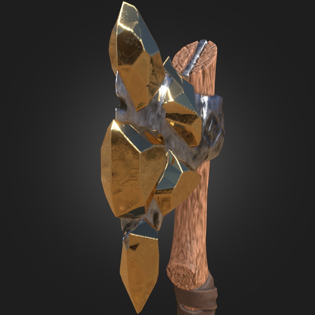 3D Stylized Melee Weapon Axe With Golden Crystals PBR Game Ready Model ...