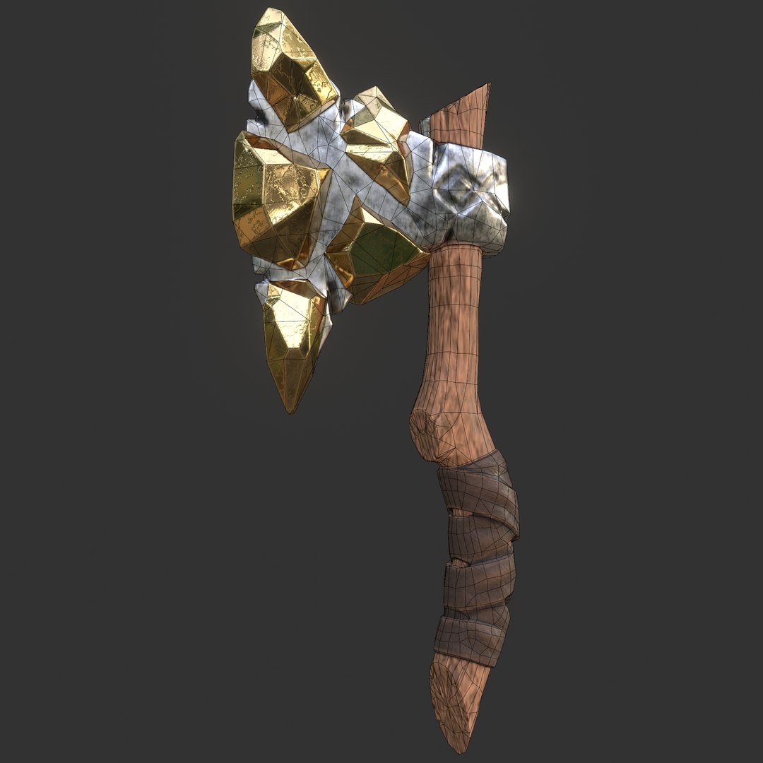 3D Stylized Melee Weapon Axe With Golden Crystals PBR Game Ready Model ...